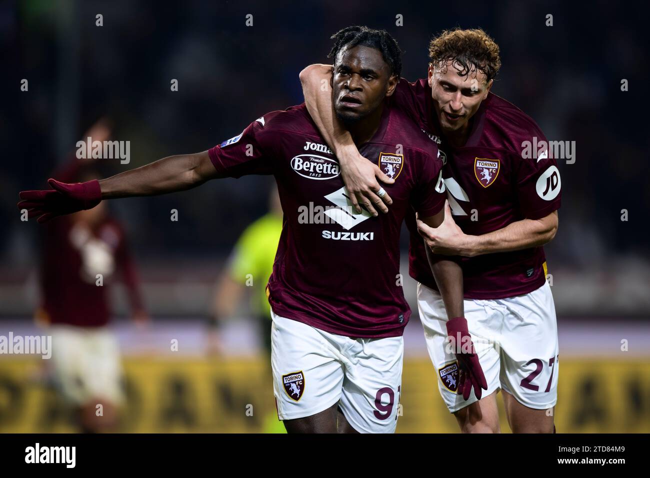 Turin, Italy. 16 December 2023. Duvan Zapata of Torino FC celebrates ...