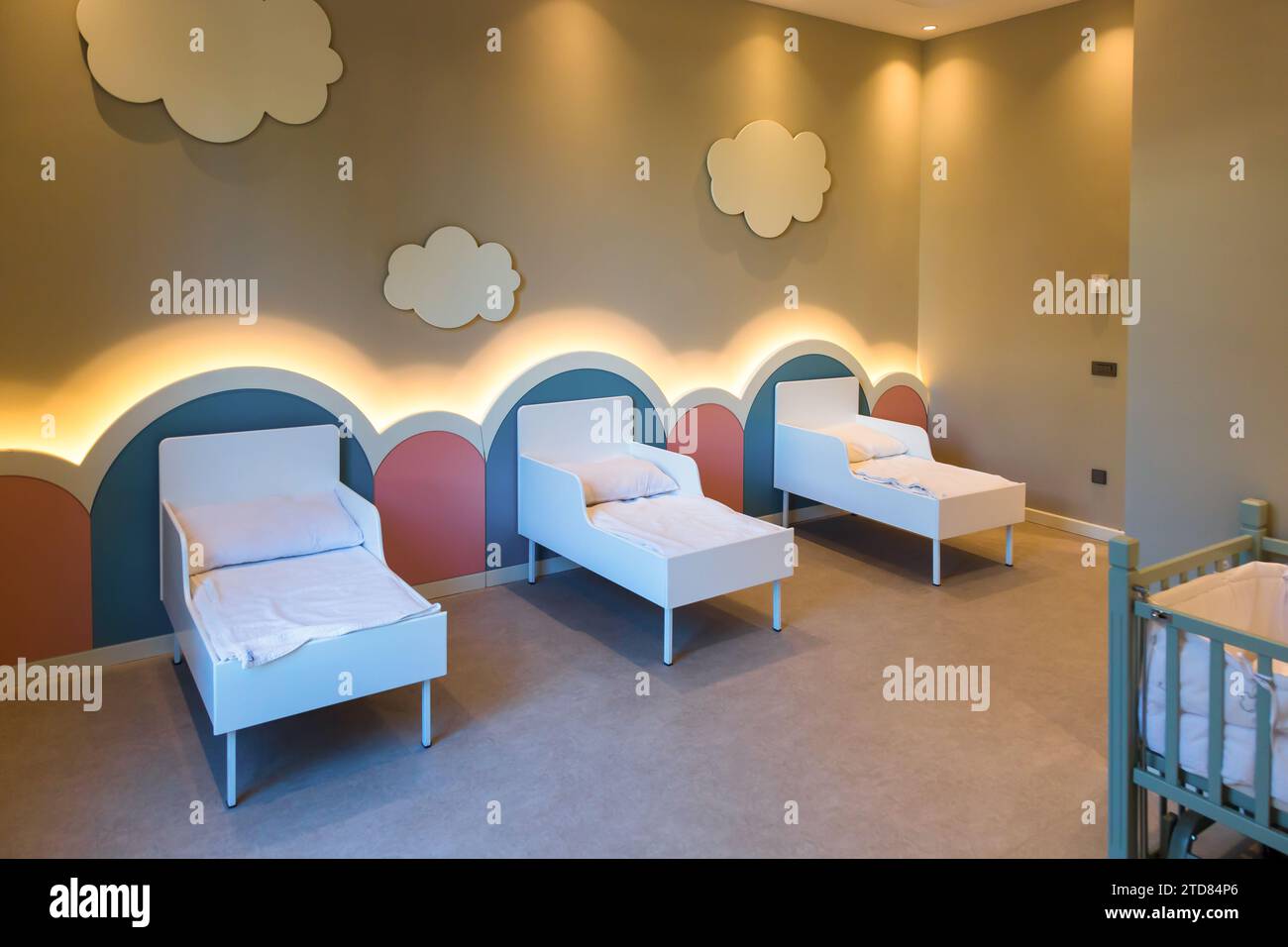 Sleeping beds for the little ones in a preschool institution Stock ...