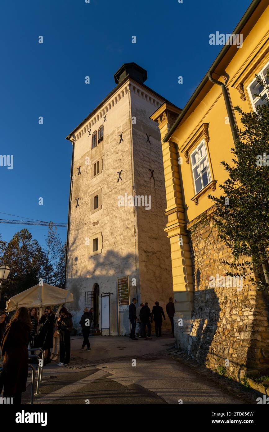 The 13th century Lotrščak Tower (Croatian: Kula Lotrščak) in Gradec, a ...