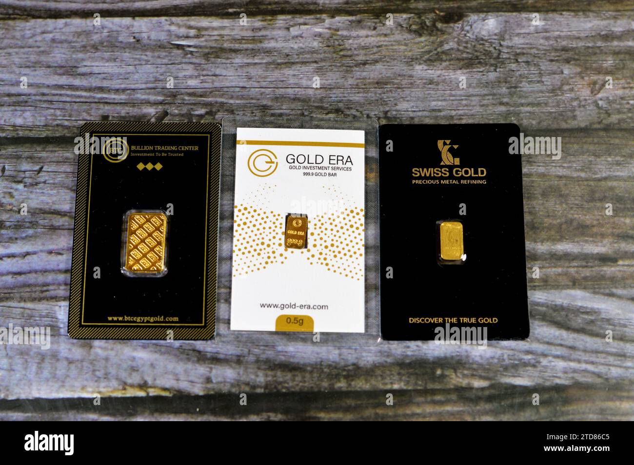 Cairo, Egypt, December 10 2023: BTC, Swiss Gold, Gold Era 24 Karate ...