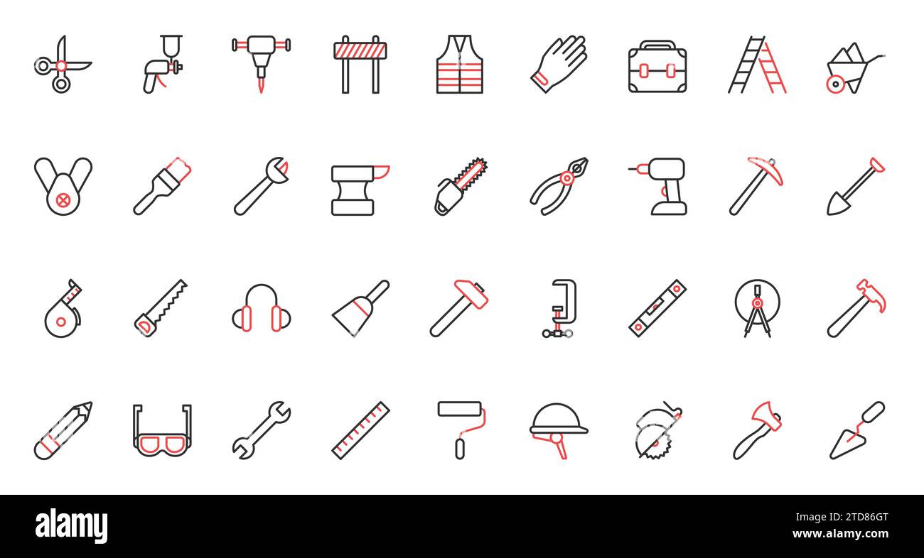 Safety helmet and vest for worker, spanner and hammer, paint ...