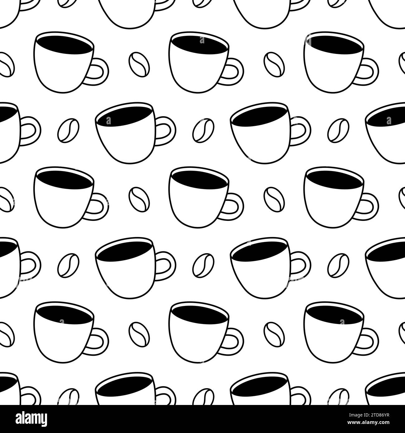 Coffee cup and coffee beans seamless pattern. Black doodle style ...