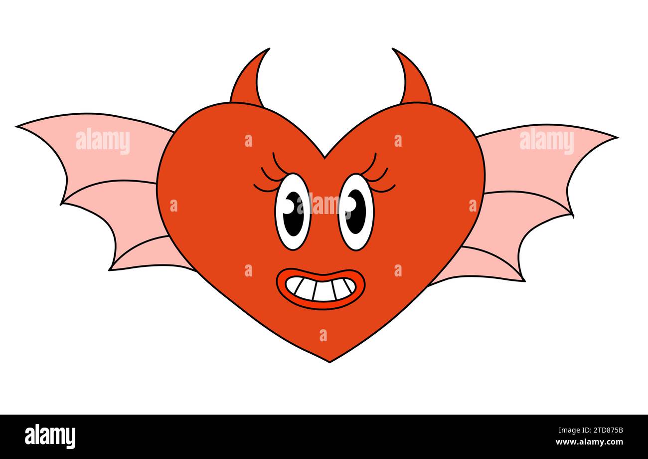 Heart Demon Character for Valentine Day. Mascot in groovy and Y2k style ...