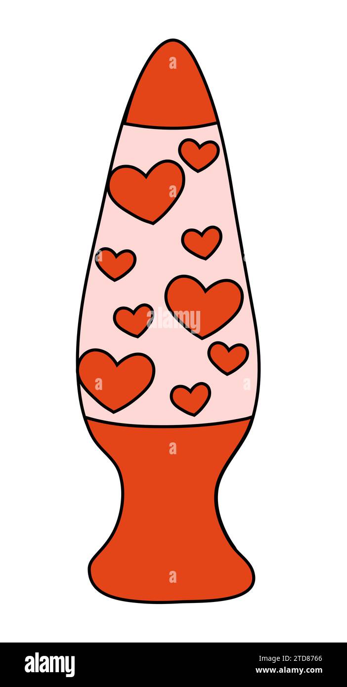 Vintage lava lamp. Retro concept. Heart shaped red liquid. Kawaii ...