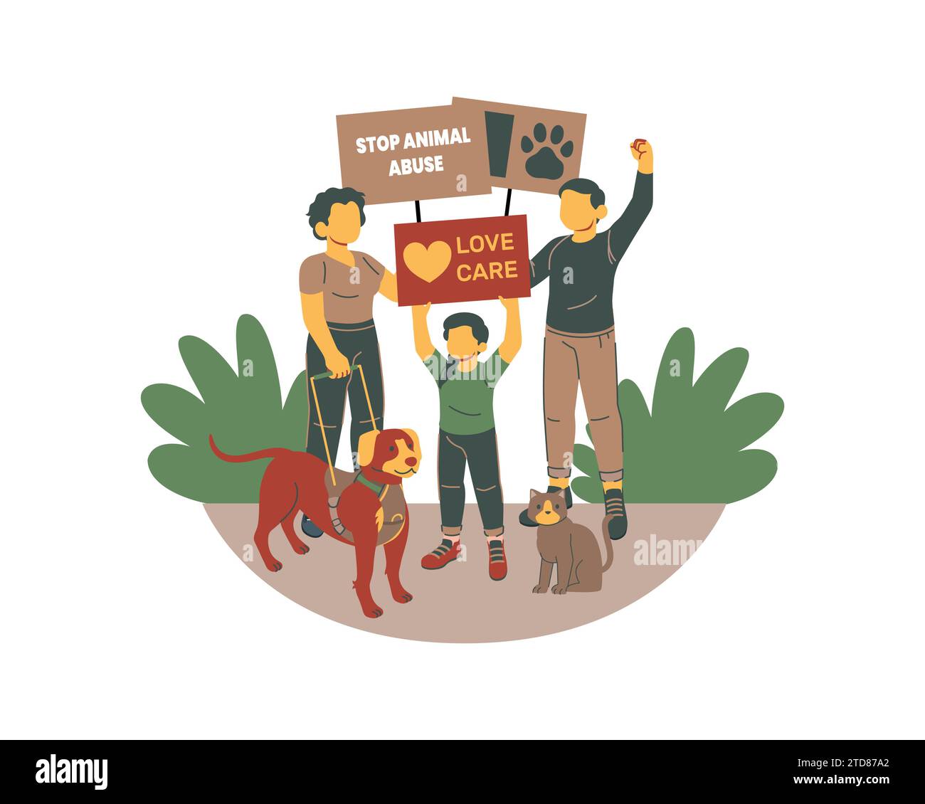 Pets adoption, people with dogs and signs, flat vector illustration ...