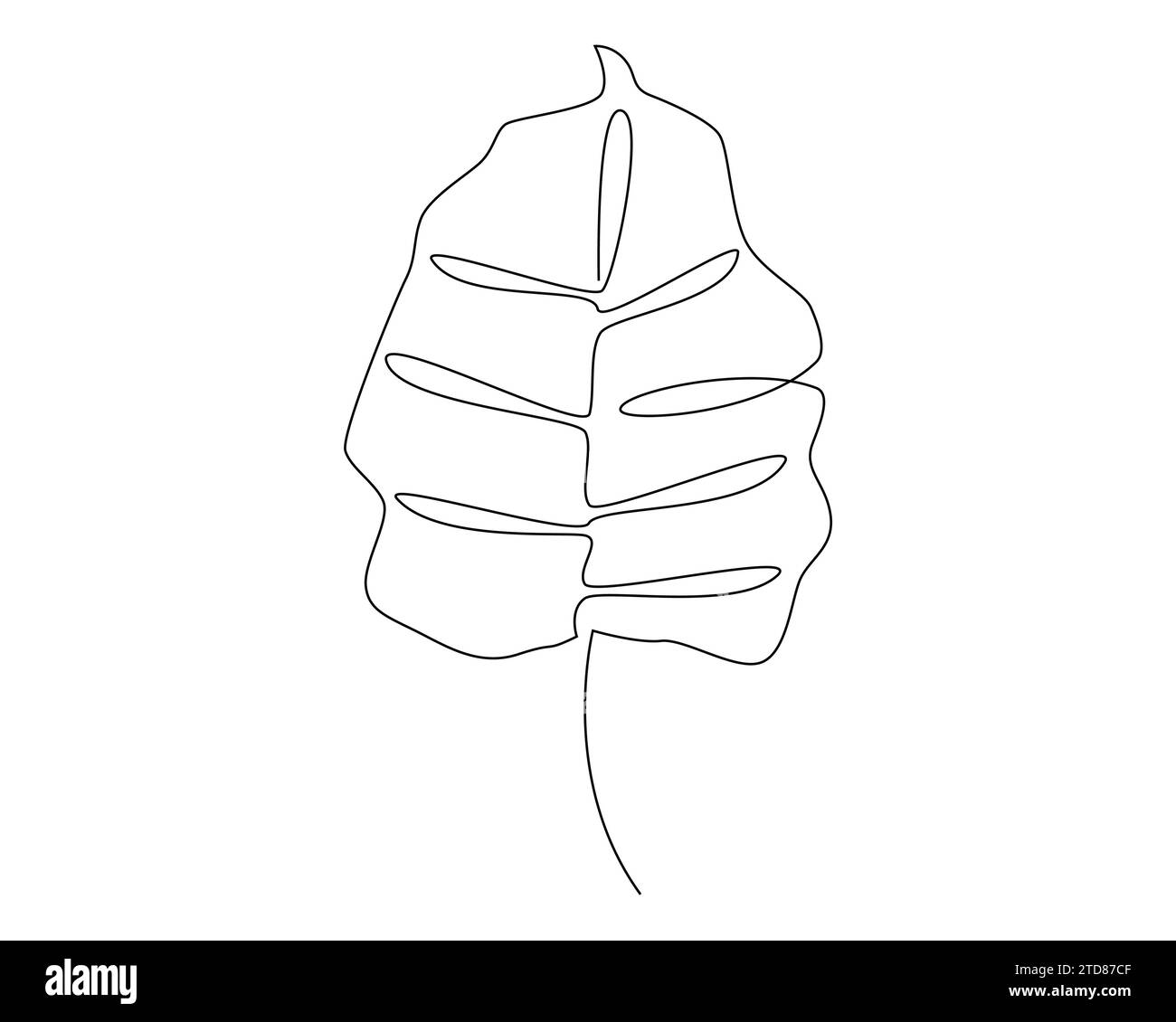 Continuous One Simple Single Abstract Line Drawing Of Monstera Leaf Illustration In Silhouette
