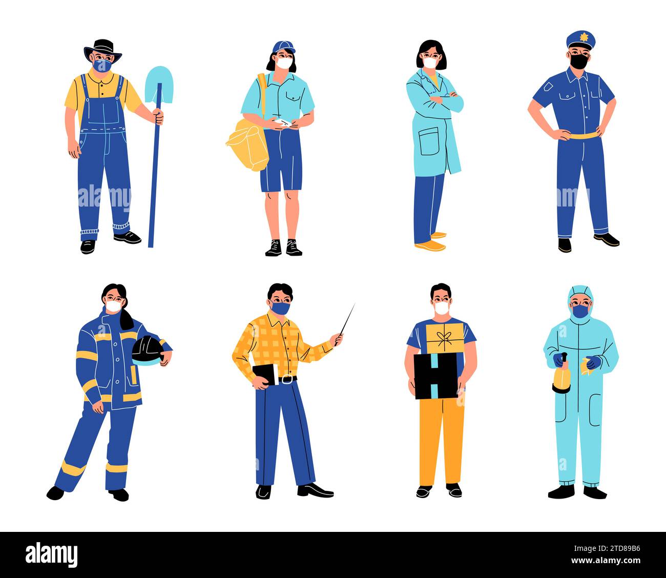 Essential workers. Frontier professions people, main areas specialists ...