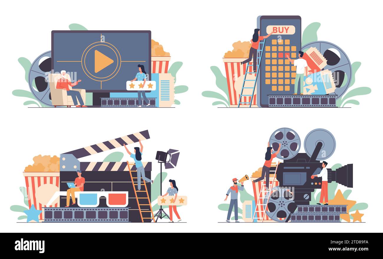 Movie making industry. Cinema production process. Workers with ...