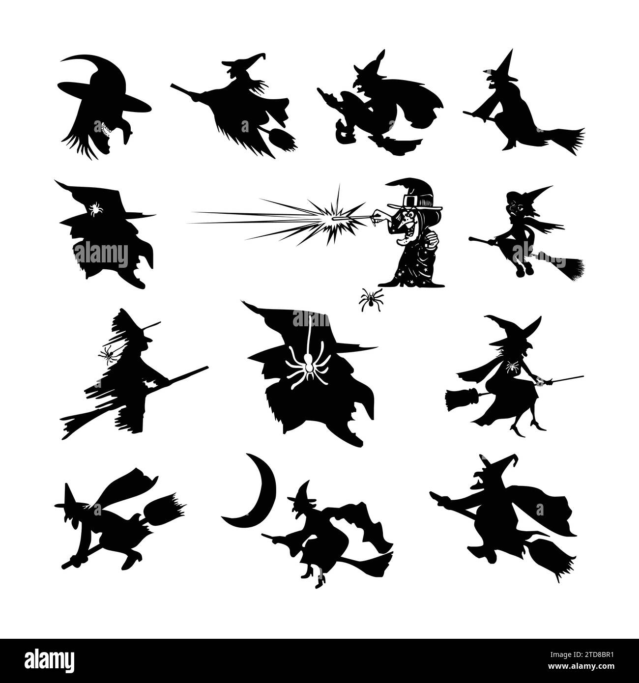 Halloween witch vector silhouette illustration set isolated on a white ...