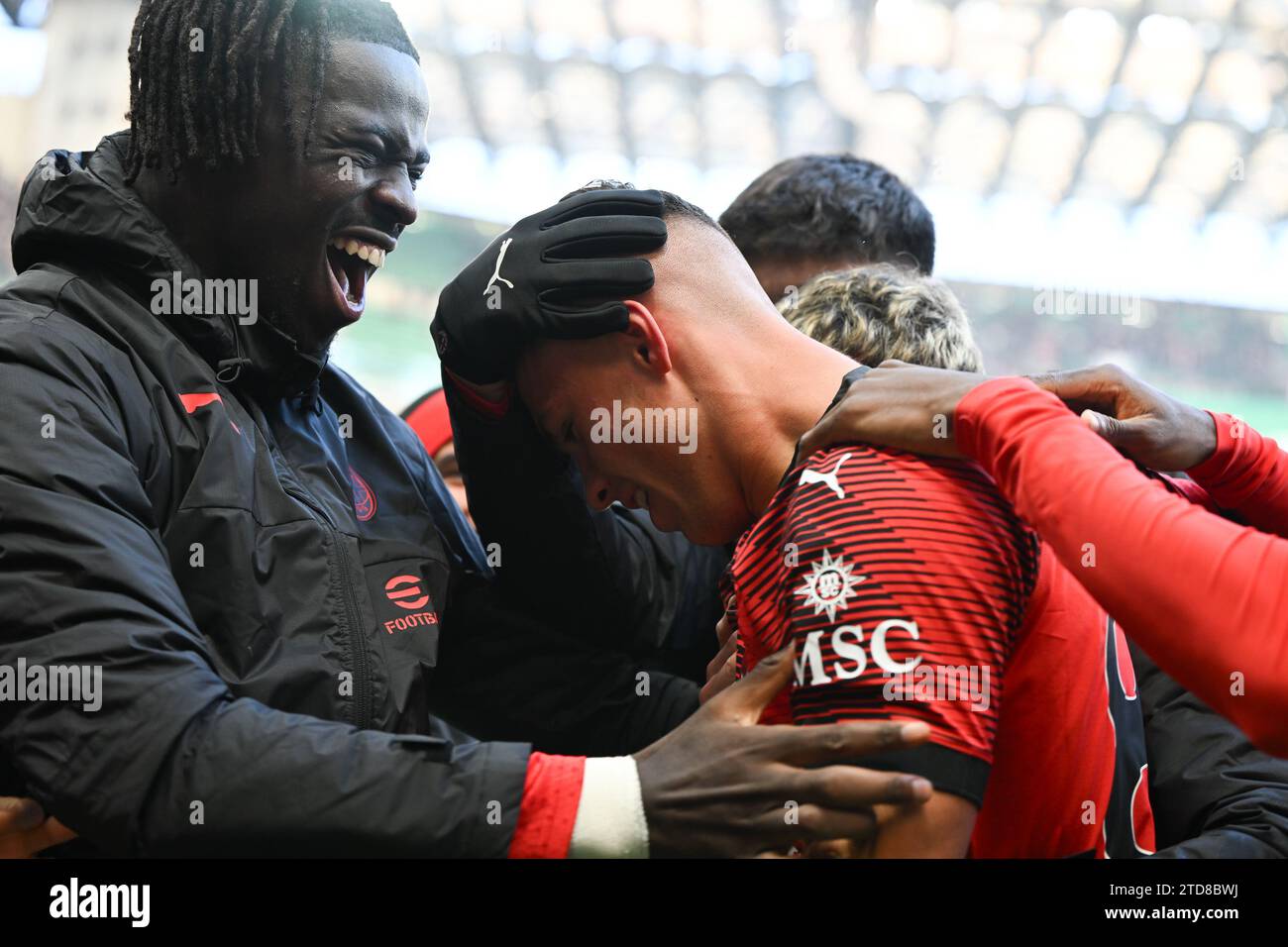 Milan, Italy. 17 December 2023. Jan-Carlo Simic of AC Milan celebrating after a goal during the ...