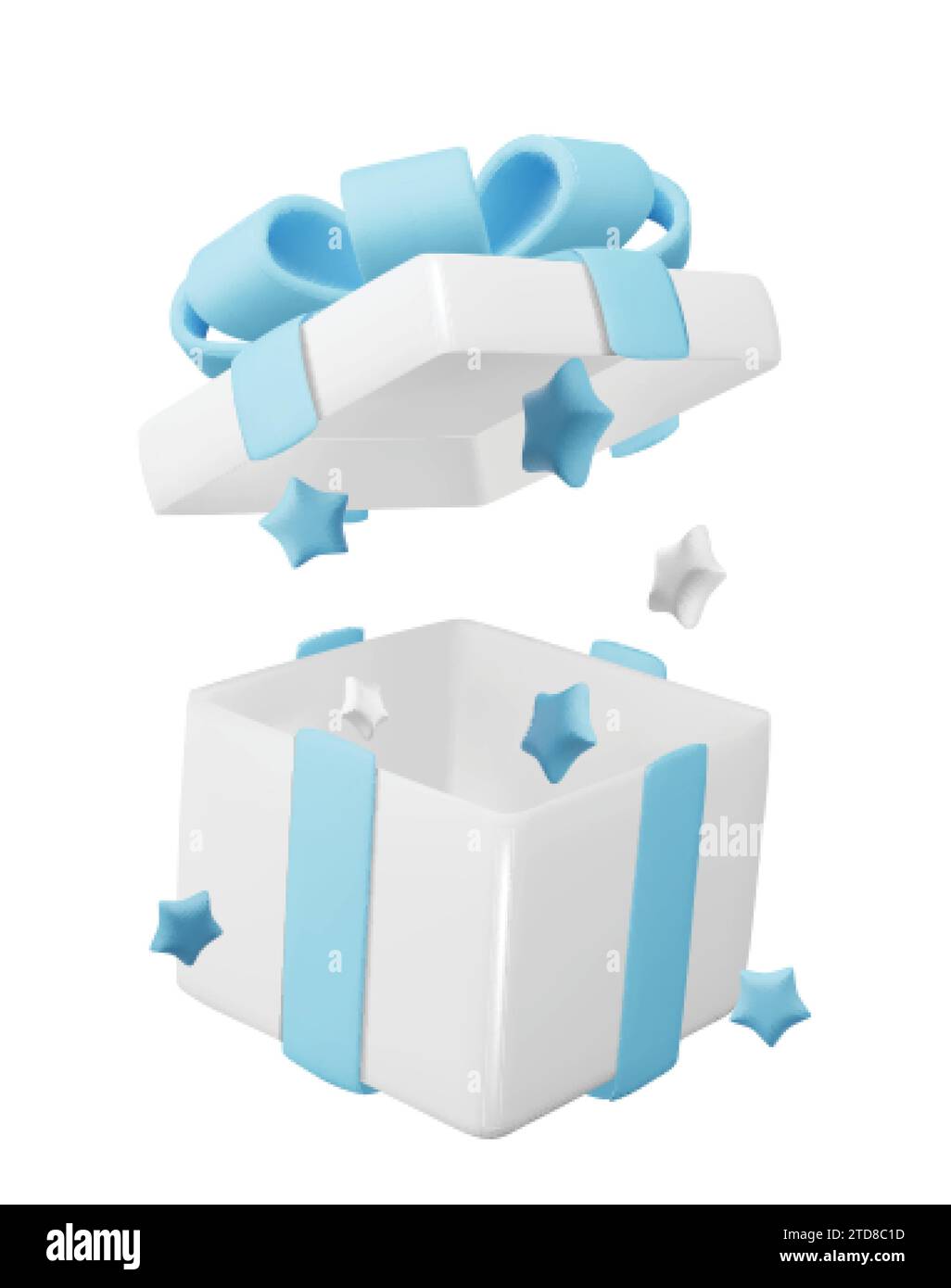 3D Open Gift box with stars. Birthday surprise inside. Prize with ...