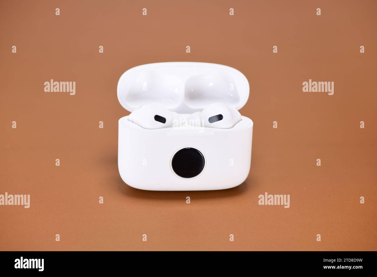 Blank promotional wireless earpods with box -product photography Stock ...