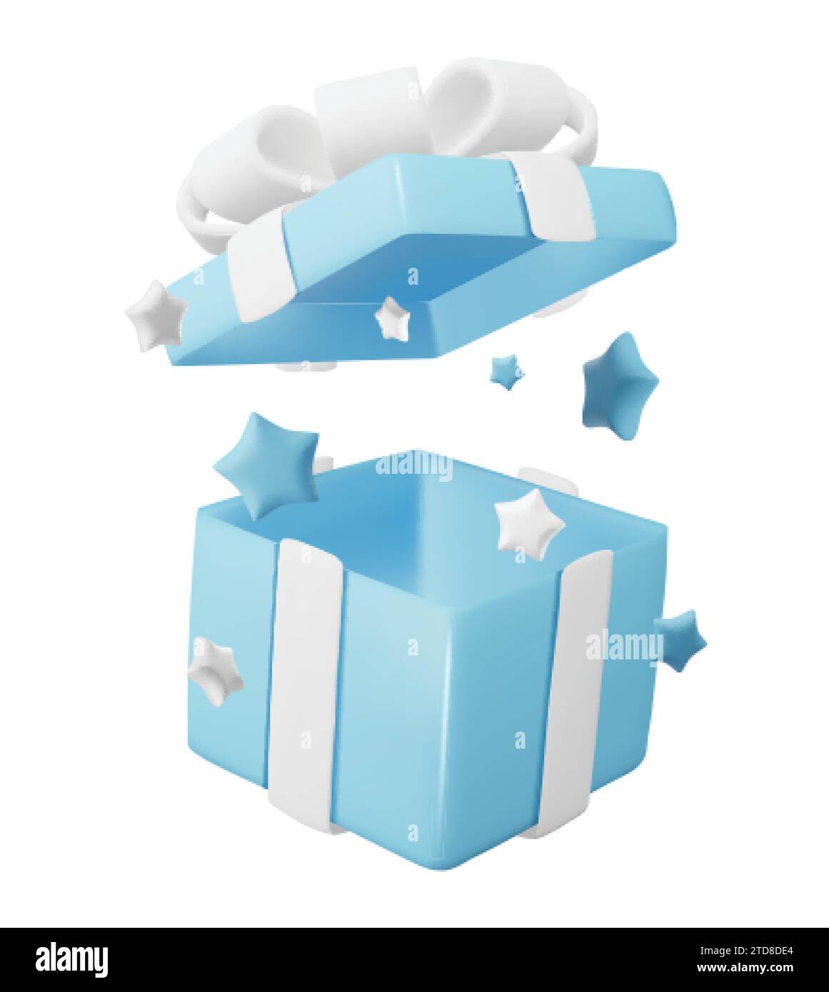 Unboxing present gift surprise box, shiny golden stars fly out of box ...