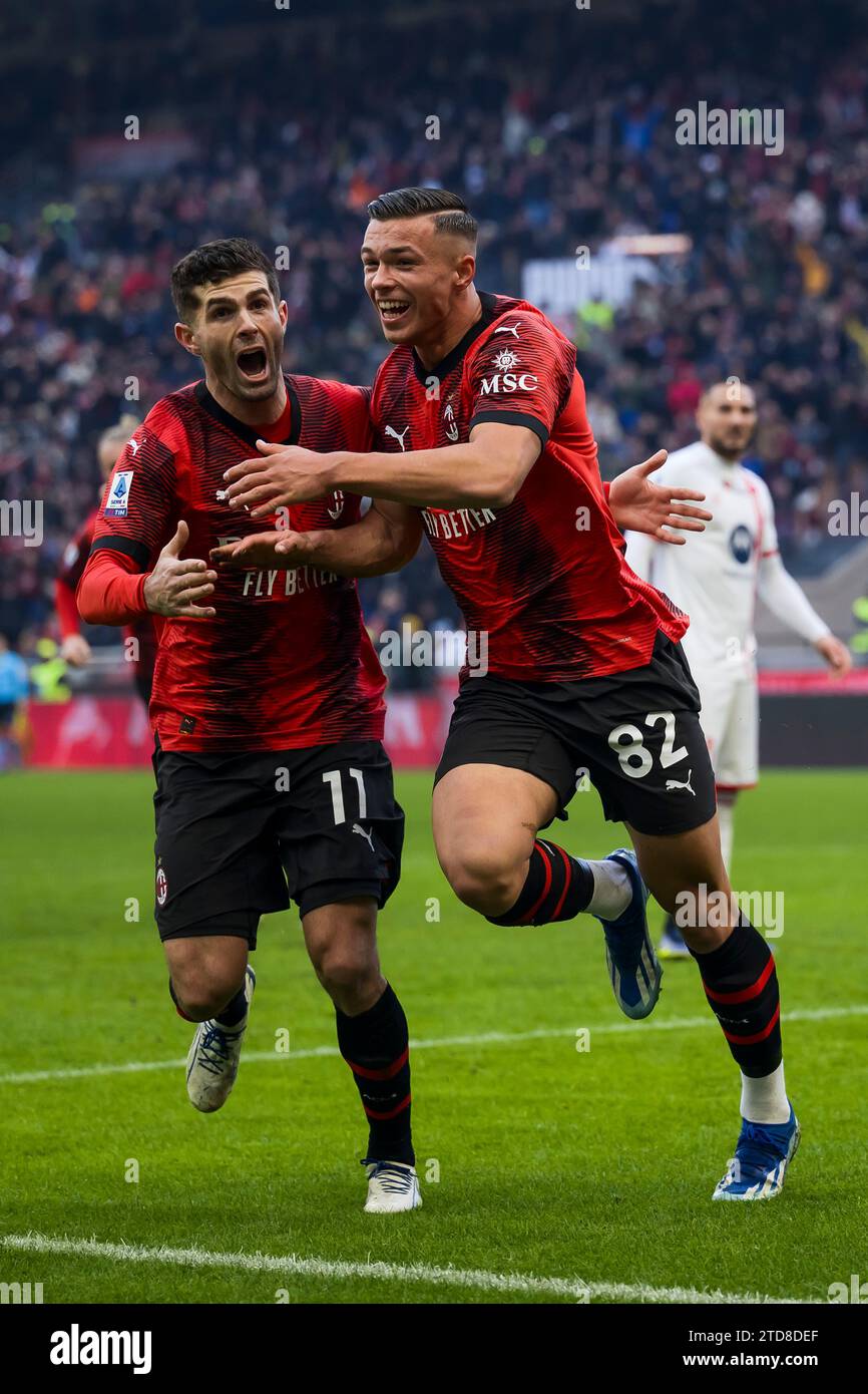Milan, Italy. 17 December 2023. Jan-Carlo Simic celebrates with ...