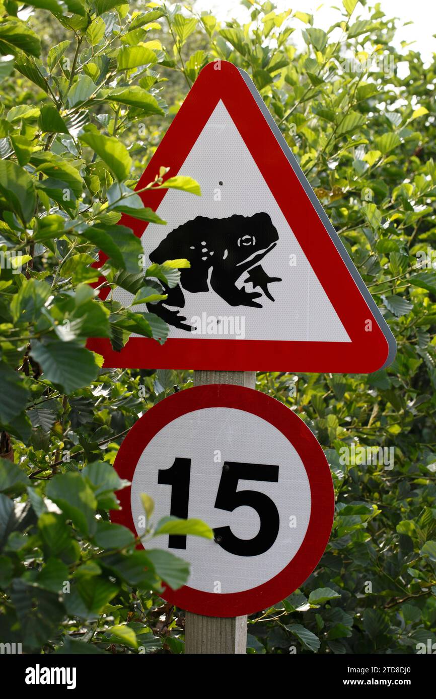 Warning sign, toads or frogs crossing Stock Photo - Alamy