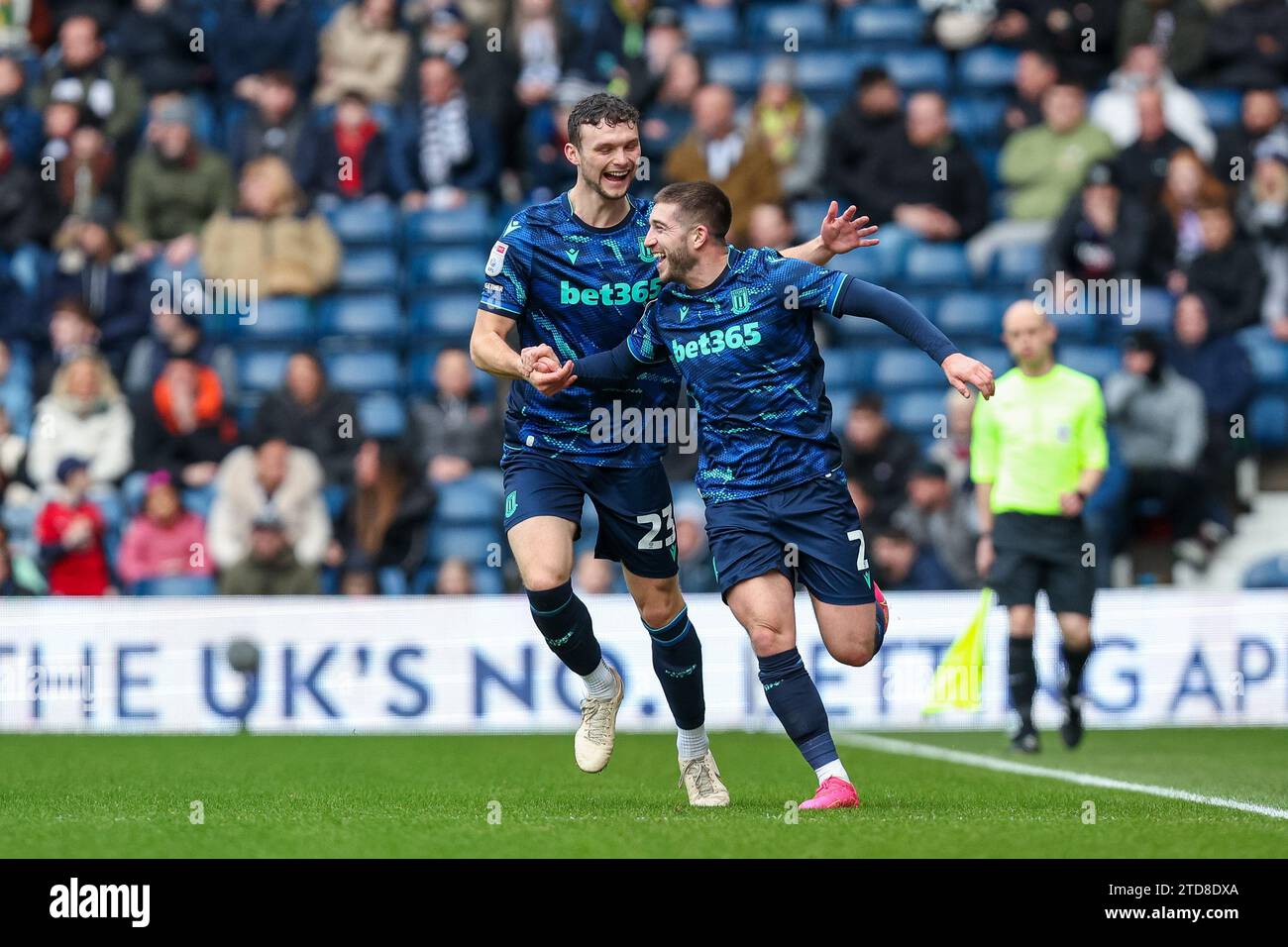 West Bromwich, UK. 17th Dec, 2023. Stoke's Luke McNally congratulates ...
