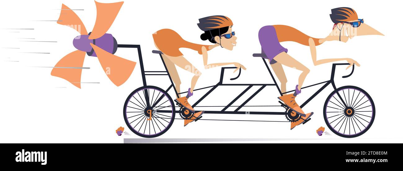 Cartoon man and woman riding on tandem bike with propeller Stock Vector ...