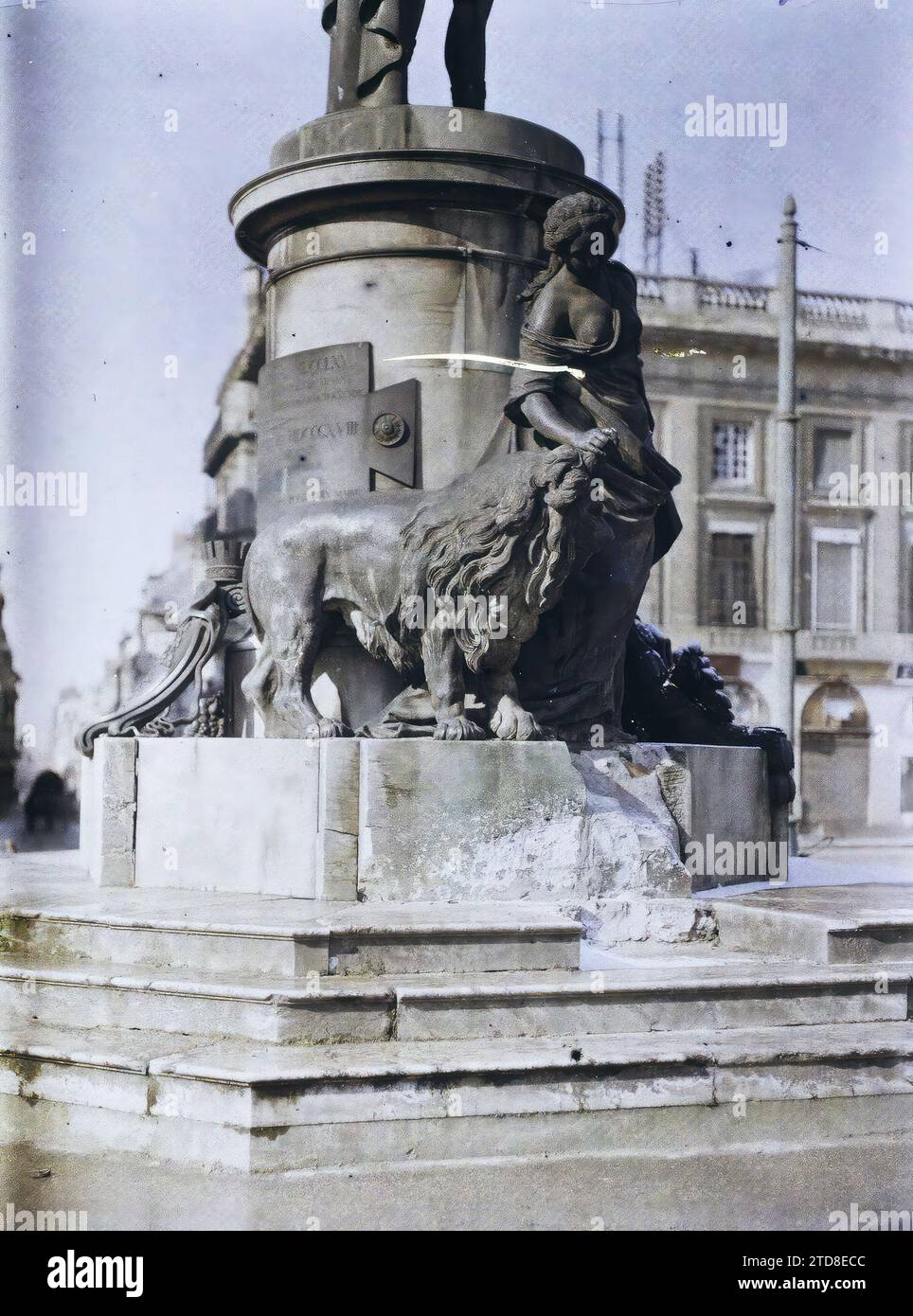 Reims, Marne, Champagne, France Base of the statue of Louis of the ...