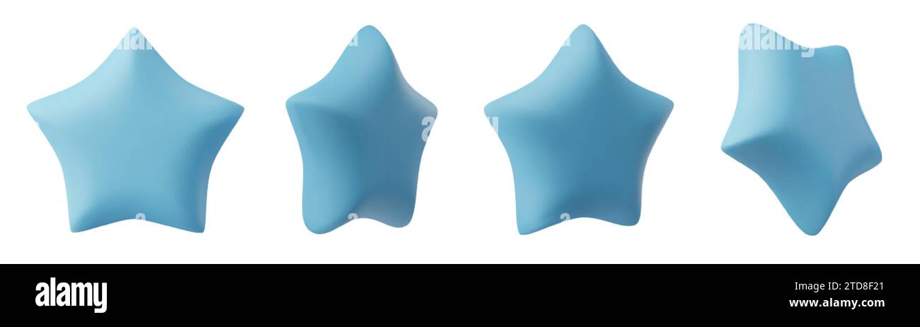 Set of blue stars different shapes. Realistic 3d design cartoon style ...