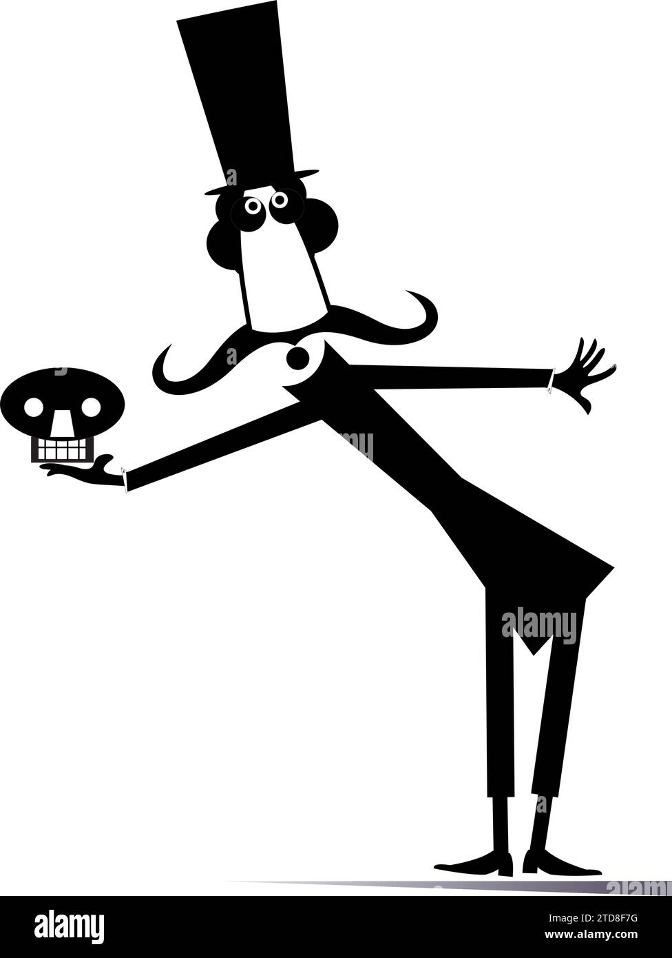 Cartoon man in the top hat holding skull. Memento mori. Comic long ...