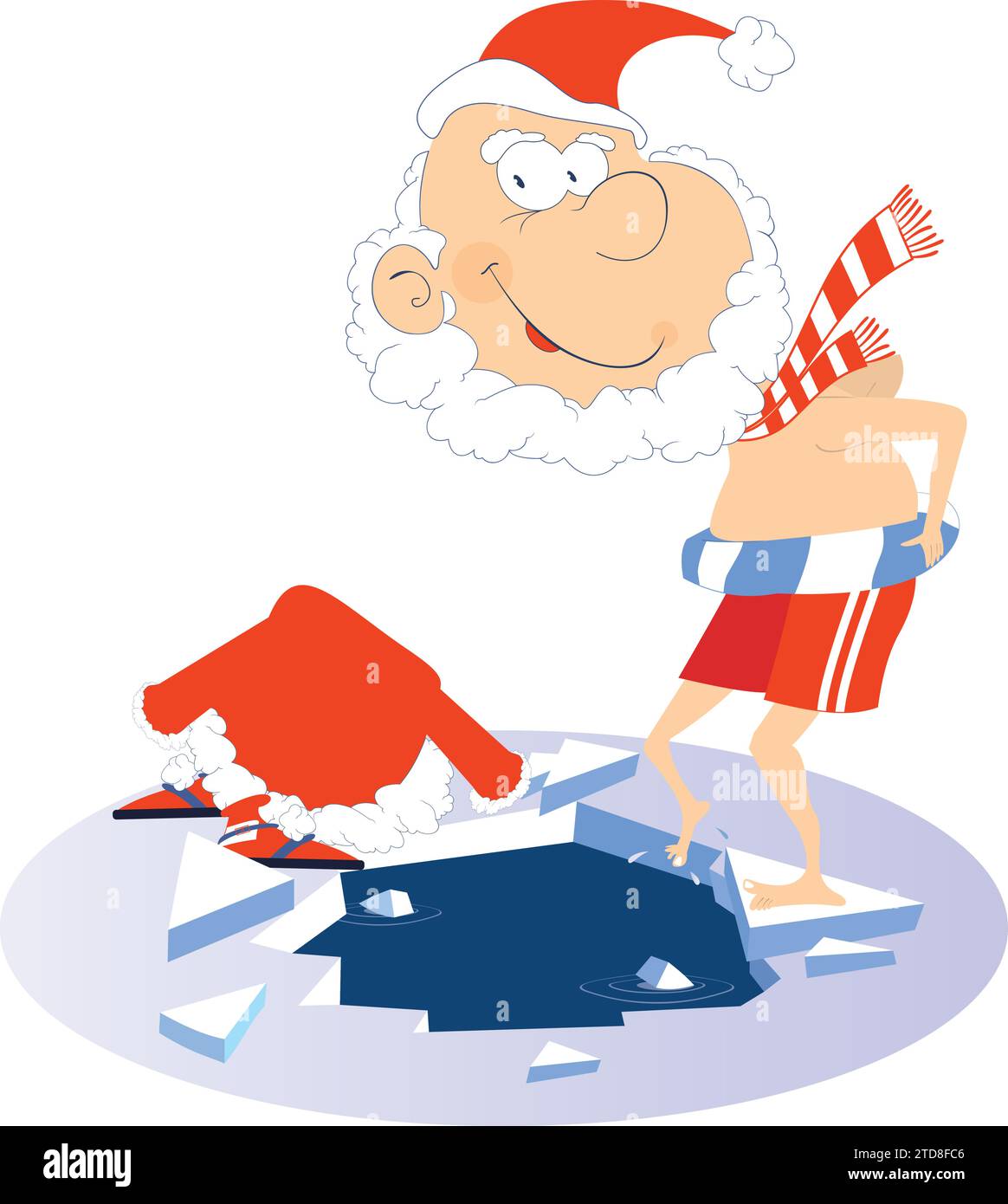 Christmas. Winter swimming Santa Claus. Funny Santa in scarf, hat with ...