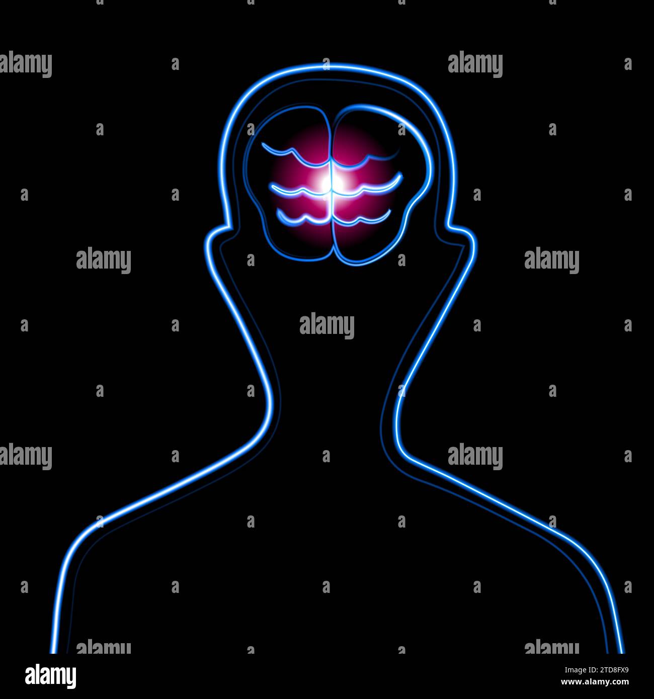 Vector isolated illustration of human brain with neon effect. Mental ...