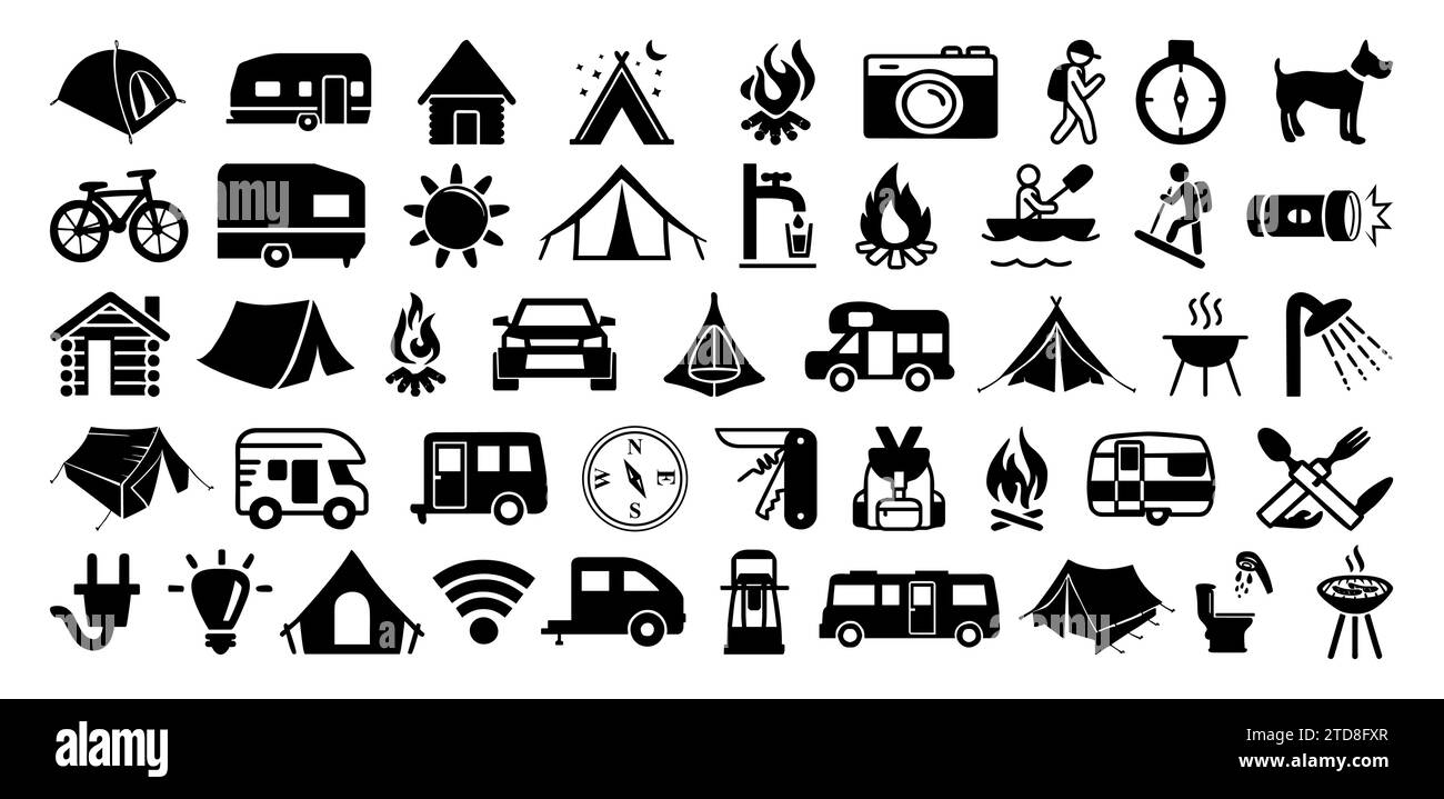Travel and tourism icon set collection with camping design elements ...