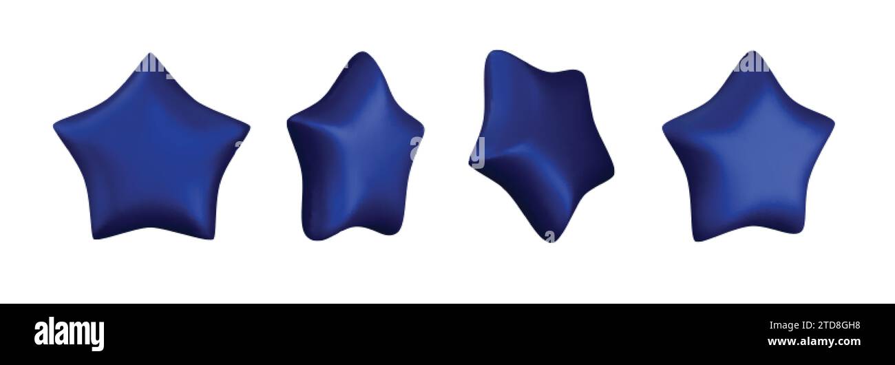 Set of blue stars different shapes. Realistic 3d design cartoon style ...