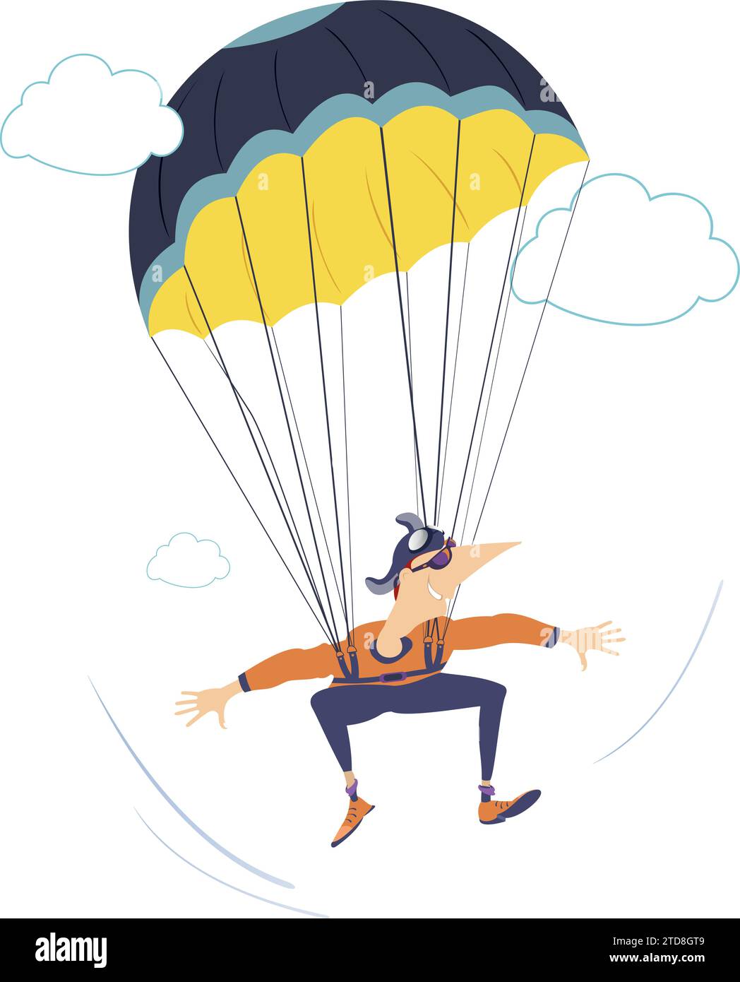 Cartoon skydiver man. Skydiver man derives enjoyment from jumping. Isolated on white background ...