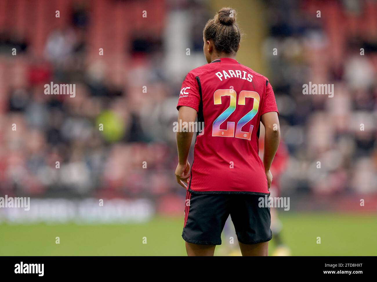 A close up of the rainbow numbers on the back of Manchester United's ...