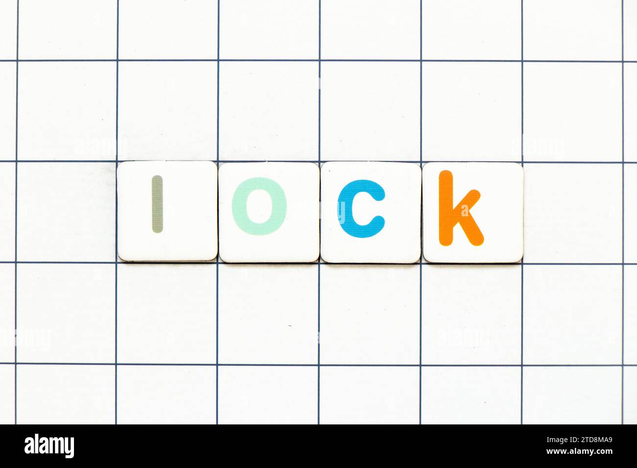 Colorful tile letter in word lock on white grid background Stock Photo ...