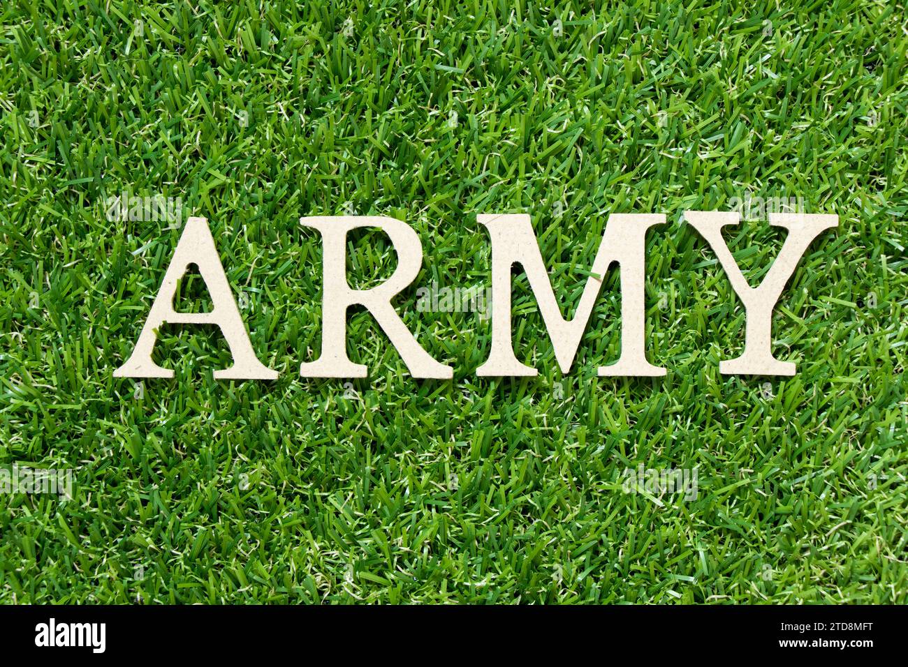 Wood letter in word army on green grass background Stock Photo - Alamy