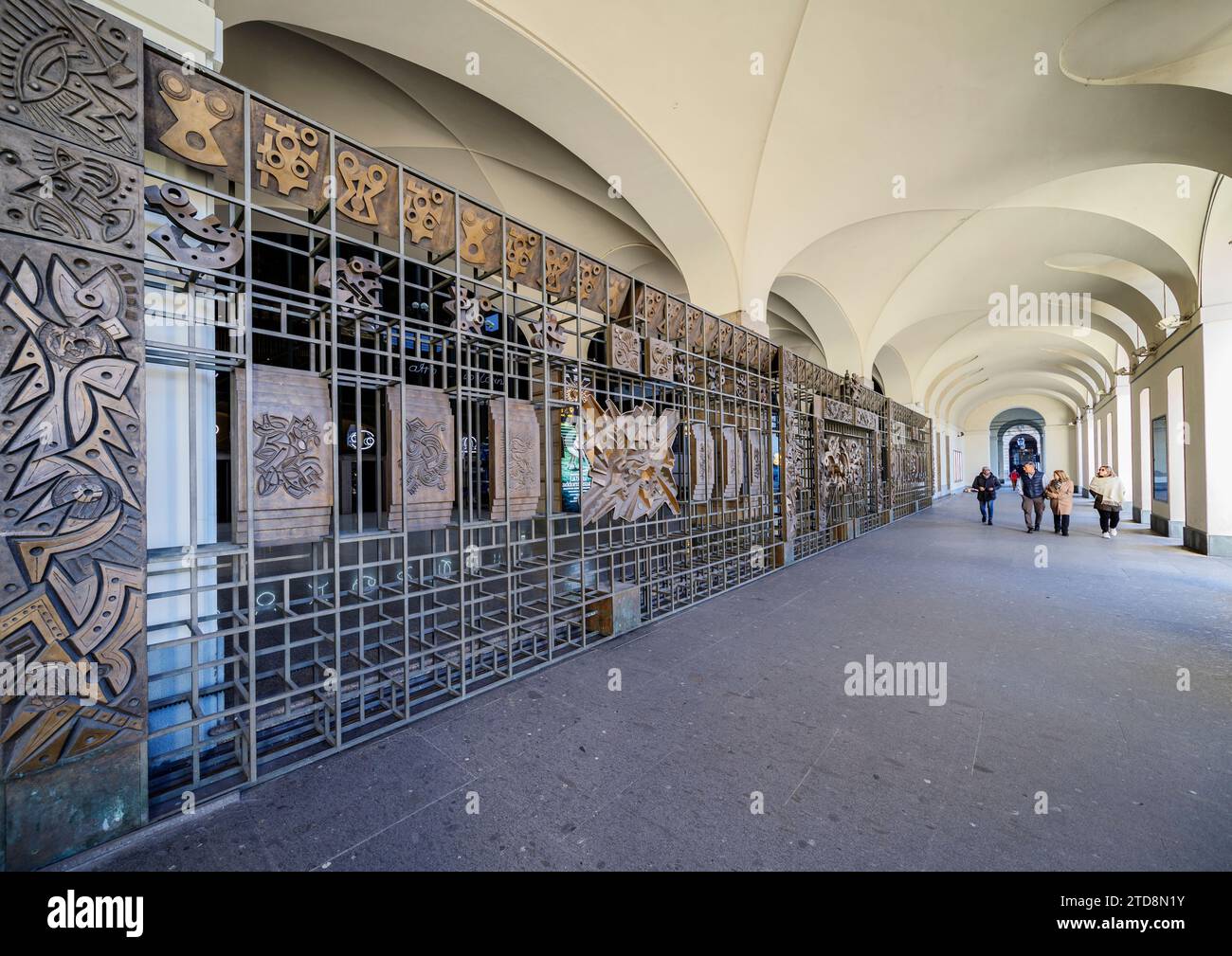 Turin, Piedmont, Italy - December 15, 2023: Entrance gate to the Teatro ...