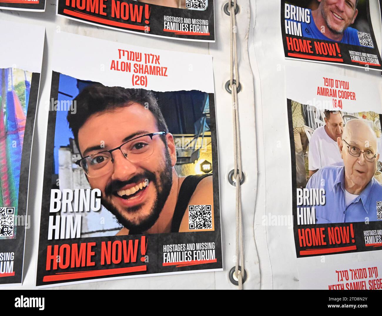 Tel Aviv, Israel. 16th Dec, 2023. A photo of hostage Alon Shamriz who ...