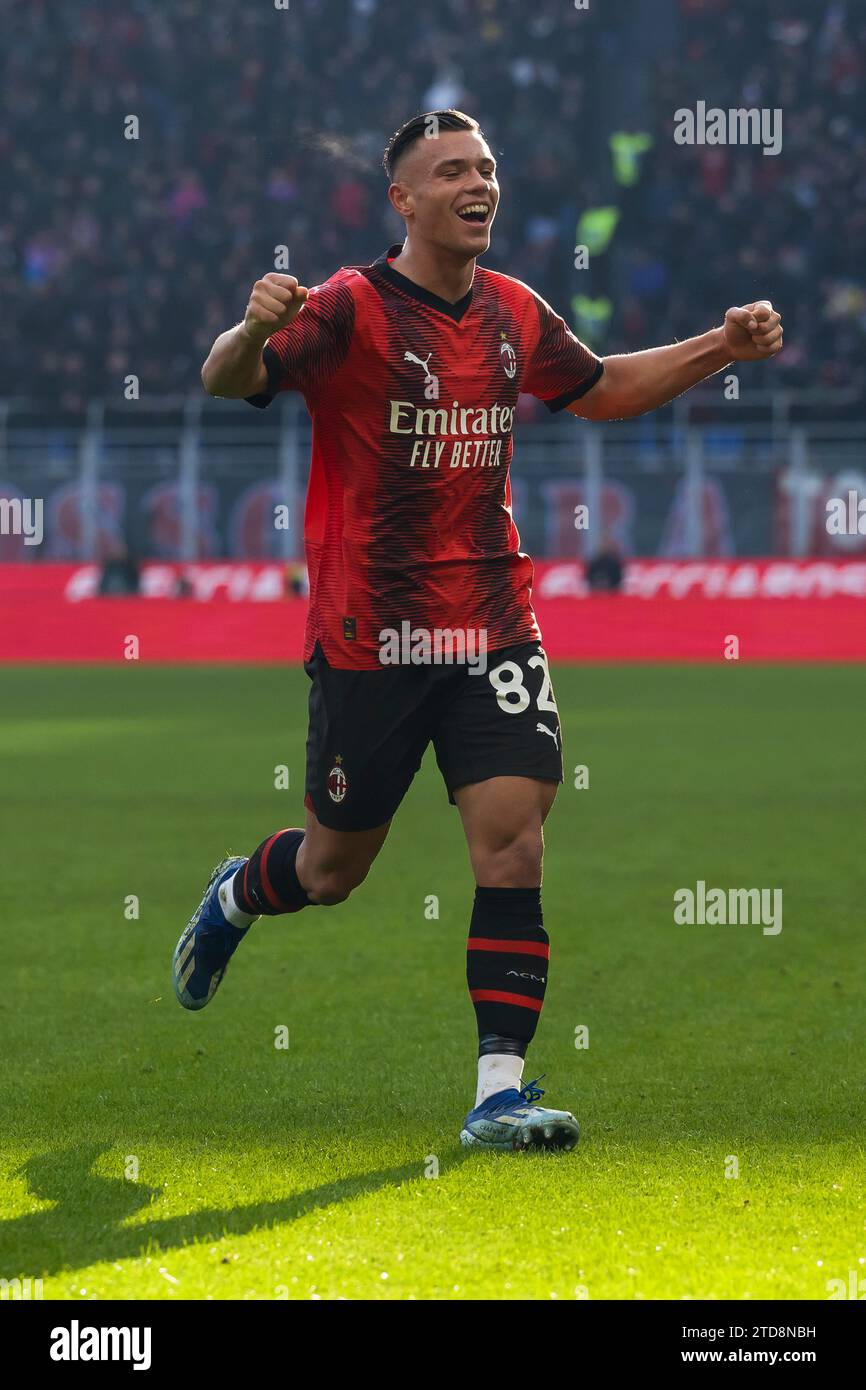 Milan, Italy. 17 December 2023. Jan-Carlo Simic of AC Milan celebrates ...