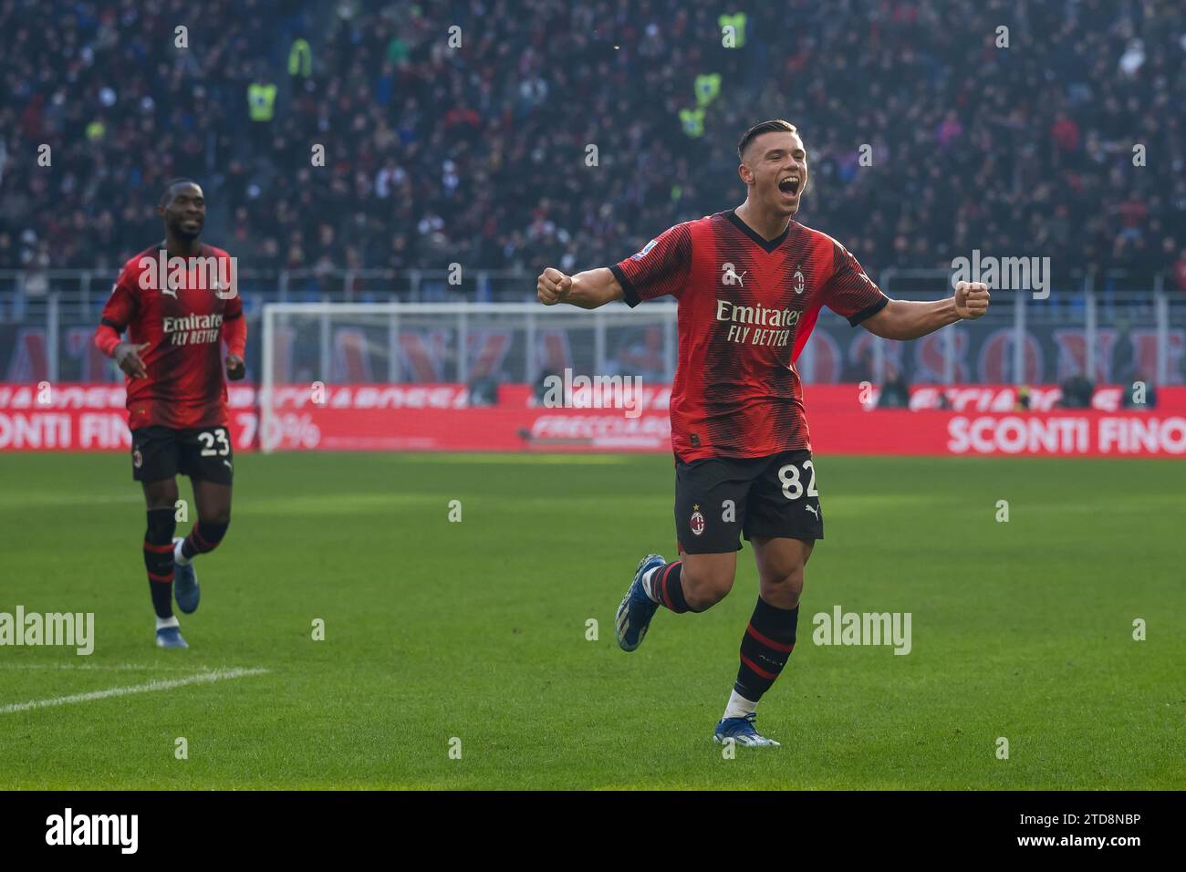 Milan, Italy. 17 December 2023. Jan-Carlo Simic of AC Milan celebrates ...