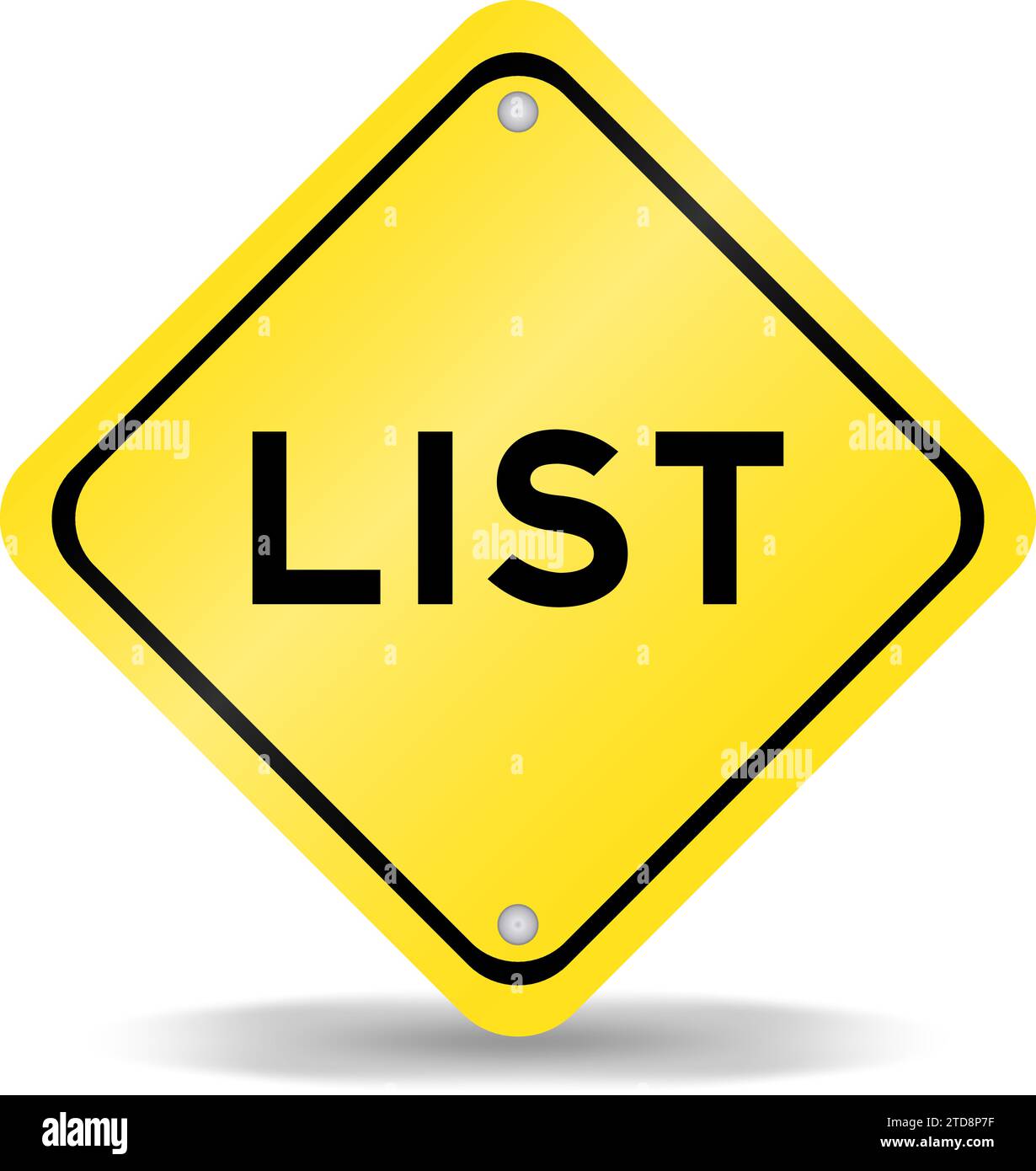 Yellow color transportation sign with word list on white background ...