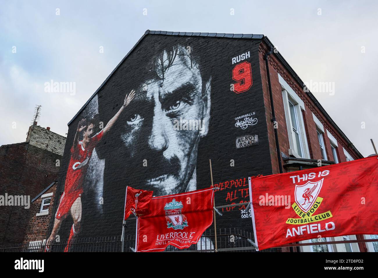 Ian Rush mural near Anfield during the Premier League match Liverpool ...