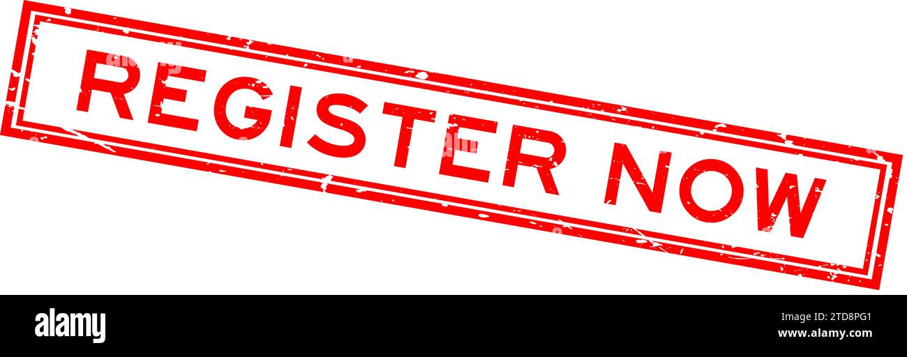 Grunge red register now word square rubber seal stamp on white background Stock Vector Image ...