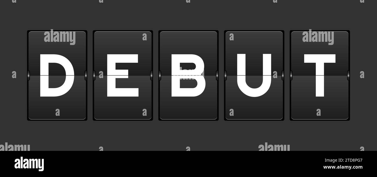 Black color analog flip board with word debut on gray background Stock ...