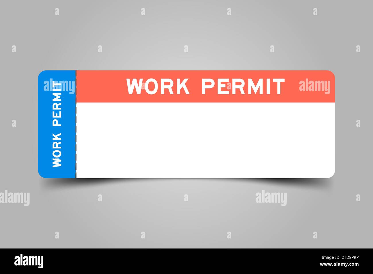 Blue and orange color ticket with word work permit and white copy space ...