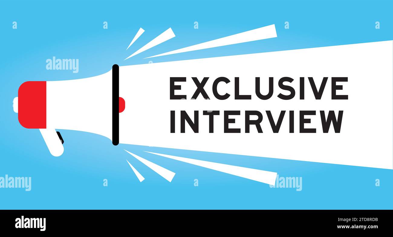 Color megaphone icon with word exclusive interview in white banner on ...