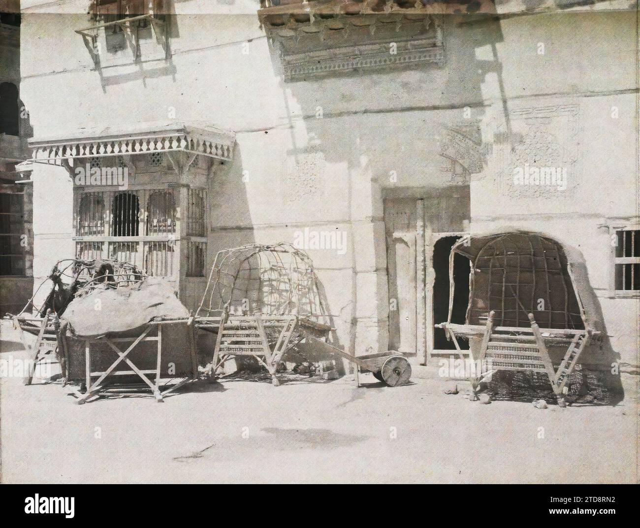 Jeddah, Arabia Covered camel saddles, in front of a house, Transport ...