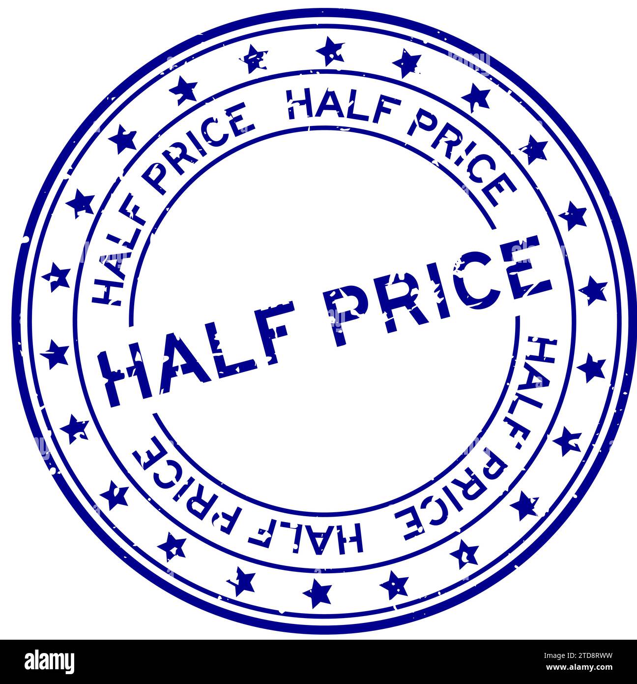 Grunge blue half price word round rubber seal stamp on white background ...