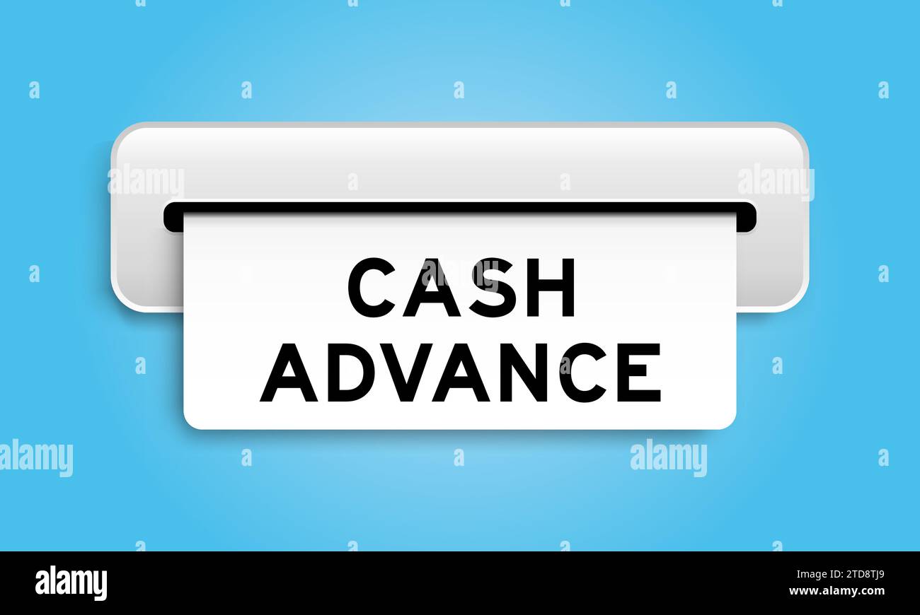 White coupon banner with word cash advance from machine on blue color ...