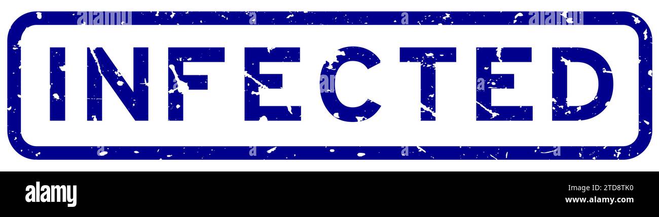 Grunge blue infected word square rubber seal stamp on white background ...