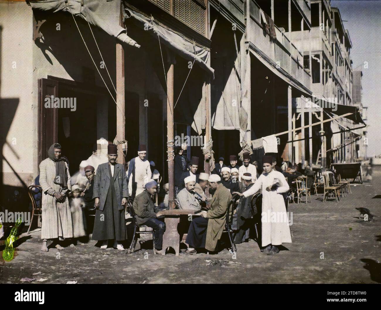 Port Said, Egypt, Africa Group of men at cafe, Economic activity ...