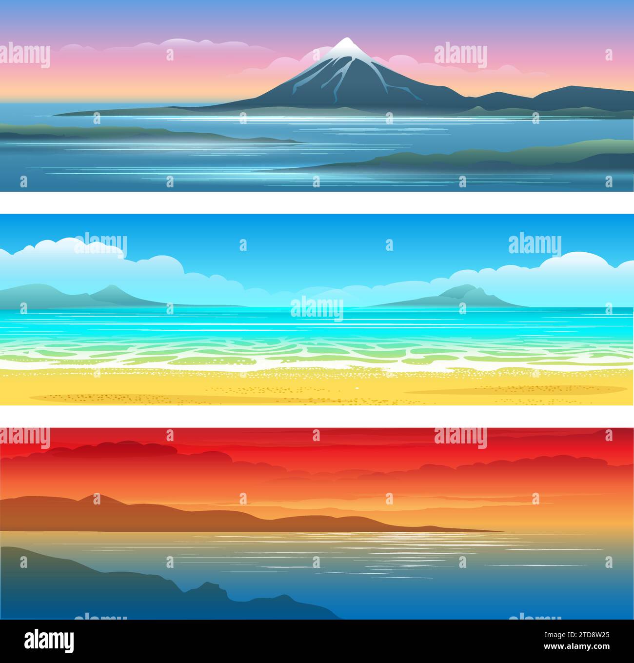 Ocean and mountain landscape set Stock Vector Image & Art - Alamy