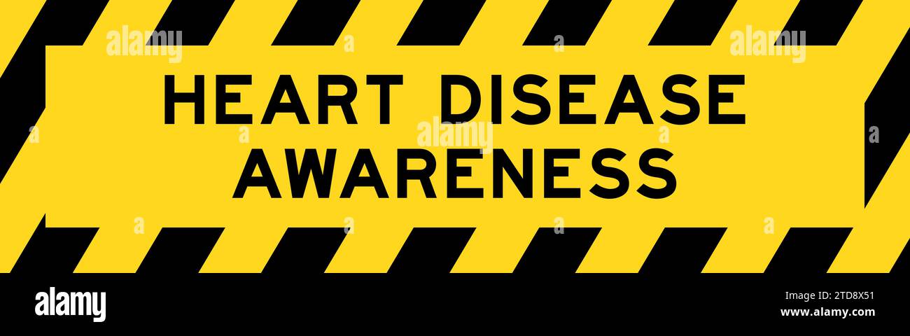 Yellow and black color with line striped label banner with word heart ...