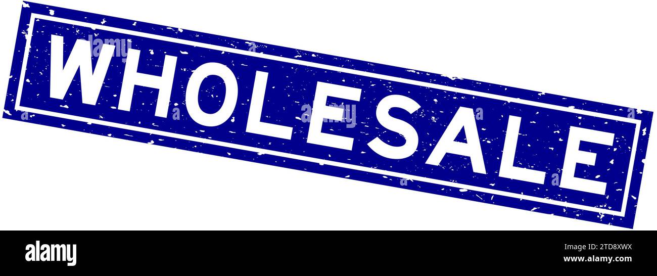 Grunge blue wholesale word square rubber seal stamp on white background ...